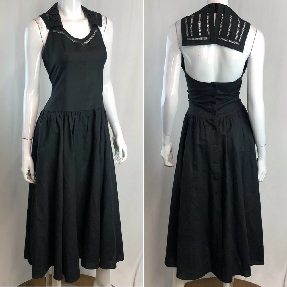 Nancy Johnson 80s 90s Button-Back Flare Long Dress - Gem